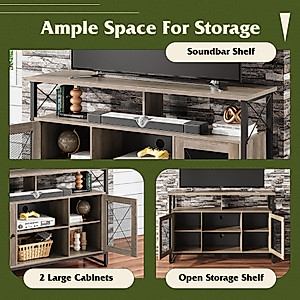 WLIVE TV Stand 55 inch TV, Tall Entertainment Center with Storage, Farmhouse Industrial TV Console for Bedroom Living Room, Greige