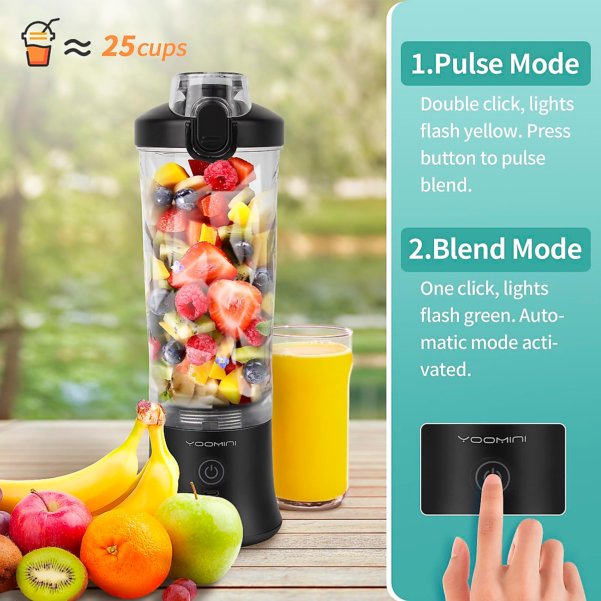 Portable Blender, Personal Blender for Shakes and Smoothies - USB Rechargeable 20oz Mini Blender with 6 Blades and ToGo Cup for Sports Travel Gym