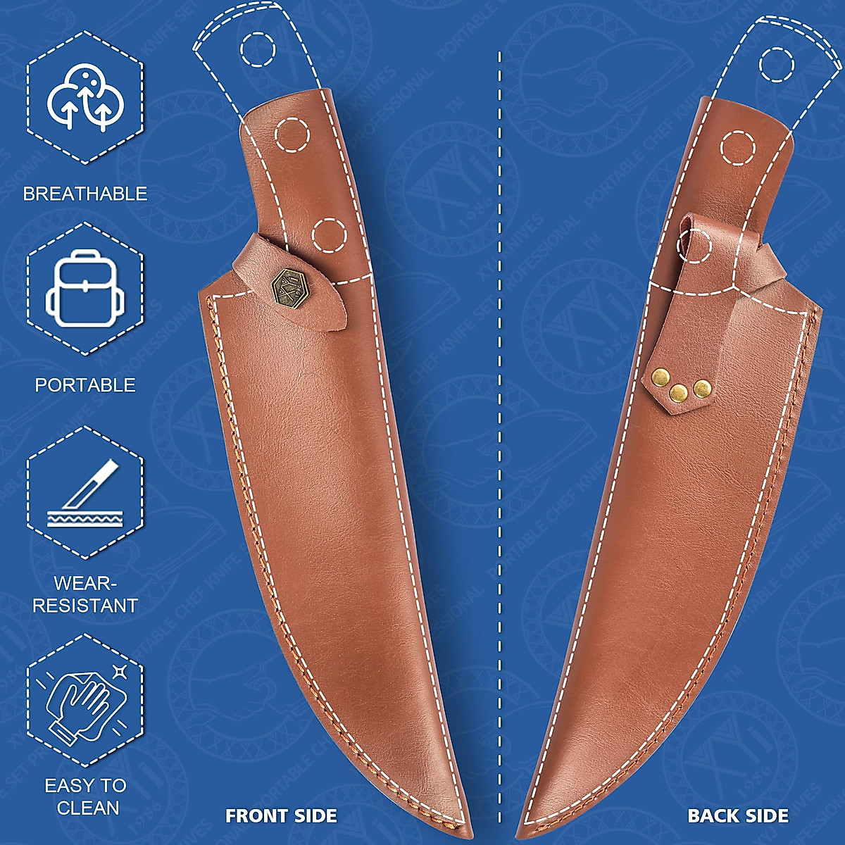 XYJ Leather Sheath For 10 Inch Boning Knife Edge Guards Blade Protector Cleaver Chef Knives Cover With Loop Belt For Outdoor Camping