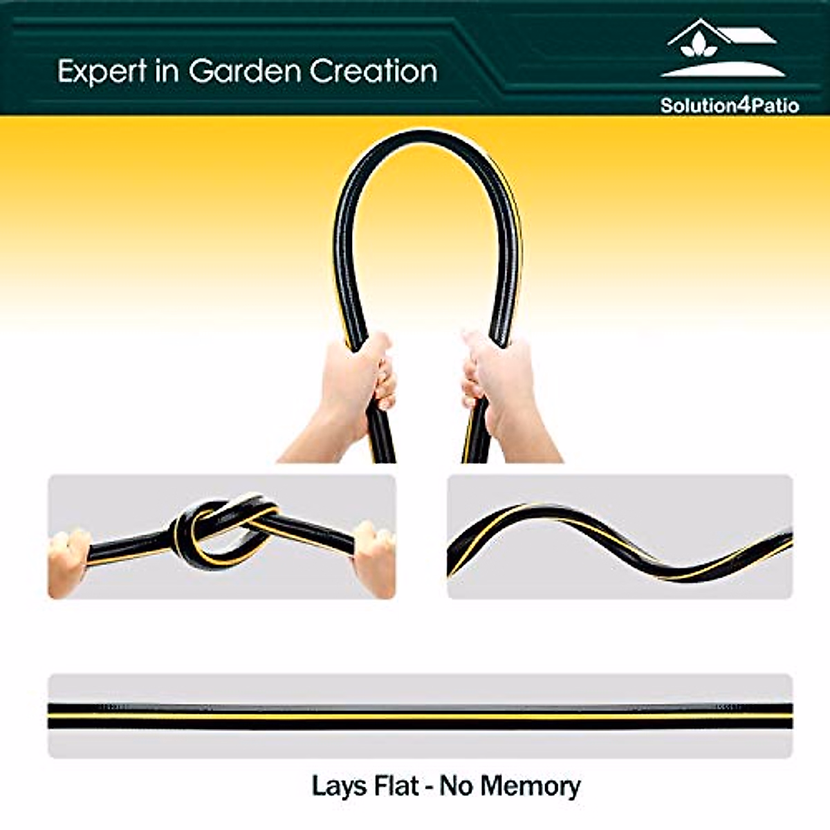Solution4Patio Homes Garden Hose No Kink 3/4 in. x 25 ft. Black Water Hose, No Leaking, Heavy Duty, High Water Pressure, Male/Female Brass Fittings 12 Year Warranty #G-H165B09, No DOP, ECO-friendly