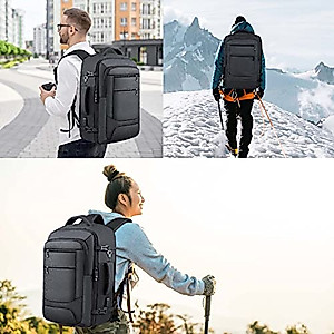 LCKPENG Carry On Backpack, Extra Large Travel Backpack for Men Women, 40L Expandable Backpacks Airline Approved, Business Traveling Backpack for Flight, Suitcase Luggage Backpack with USB Port, Black