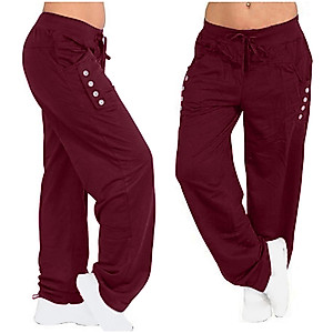2025 Sweatpants Women Drawstring Elastic Waist Loose Fit Crop Straight Pants Running Workout Casual Trousers