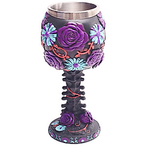 Novelty Skull Wine Goblet Gothic Ossuary Palm Skull Skeletal Bones Armor Wine Cup Resin Body Goblet Drinking Cup Party Drinkware Halloween Decor Accessories for Party (Skull Purple)