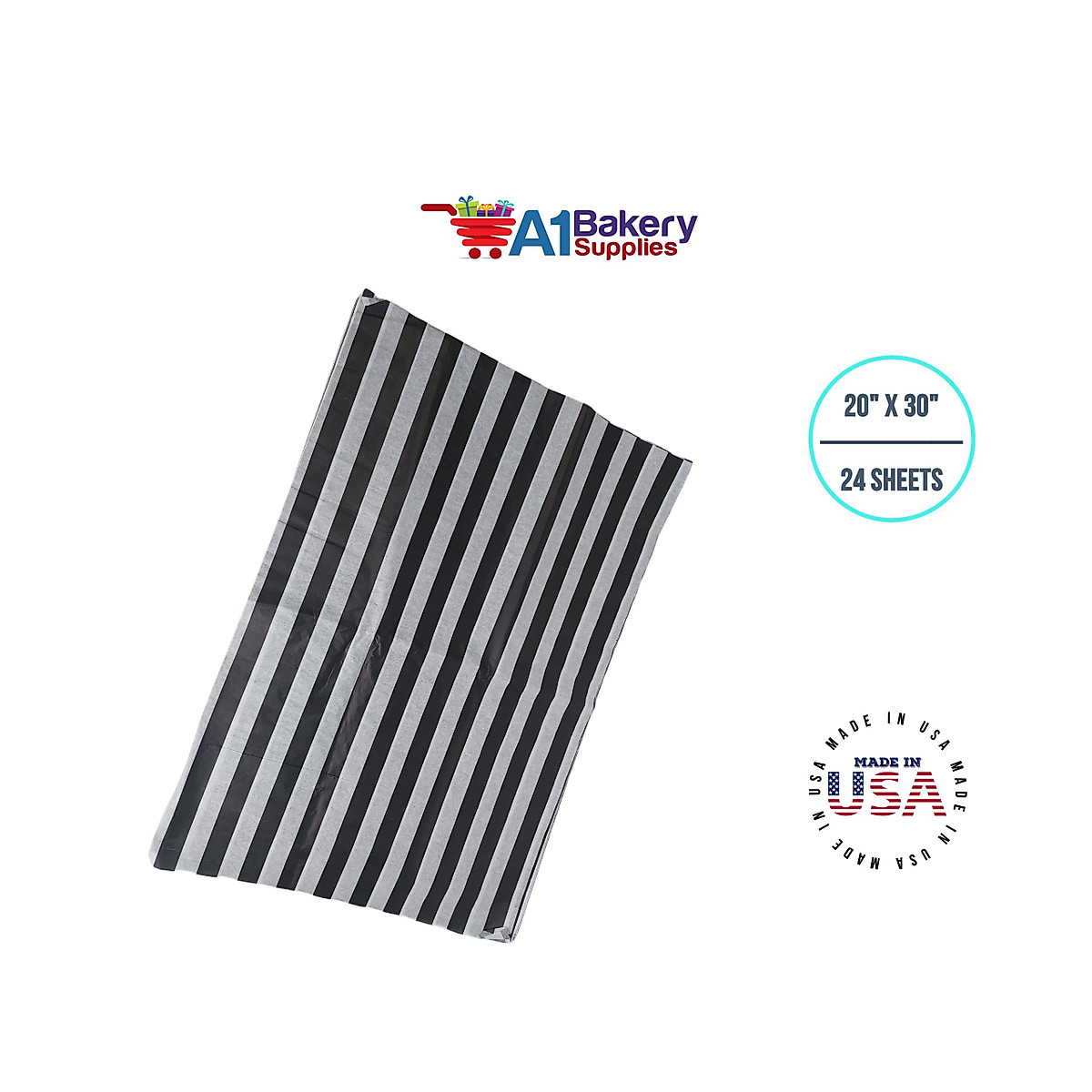Black & White Stripes Tissue Paper 20 X 30-24 Sheet Premium High Quality Tissue Paper Made in USA by A1 bakery supplies