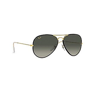 Ray-Ban RB3025JM Classic Full Color Metal Aviator Sunglasses, Black On Legend Gold/Grey Gradient, 58 mm