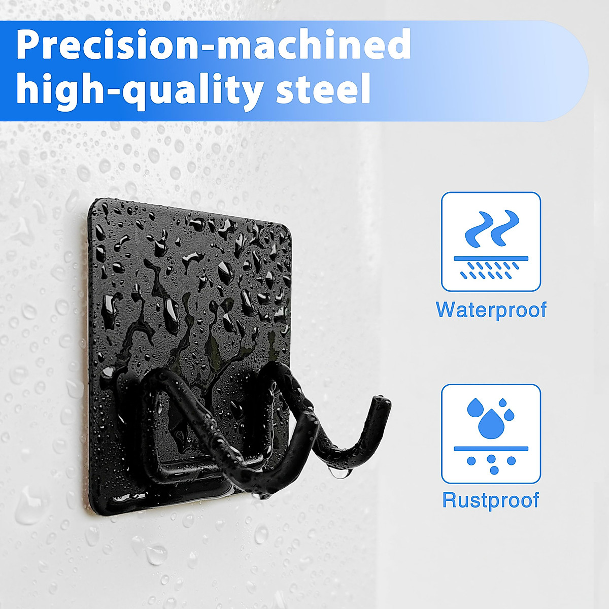 jockcaras Adhesive Towel Hooks Heavy Duty: Wall Hanging Shower Hook for Bathroom - Black Sticky Kitchen Hook - Door Towel Hook, 4 Pcs