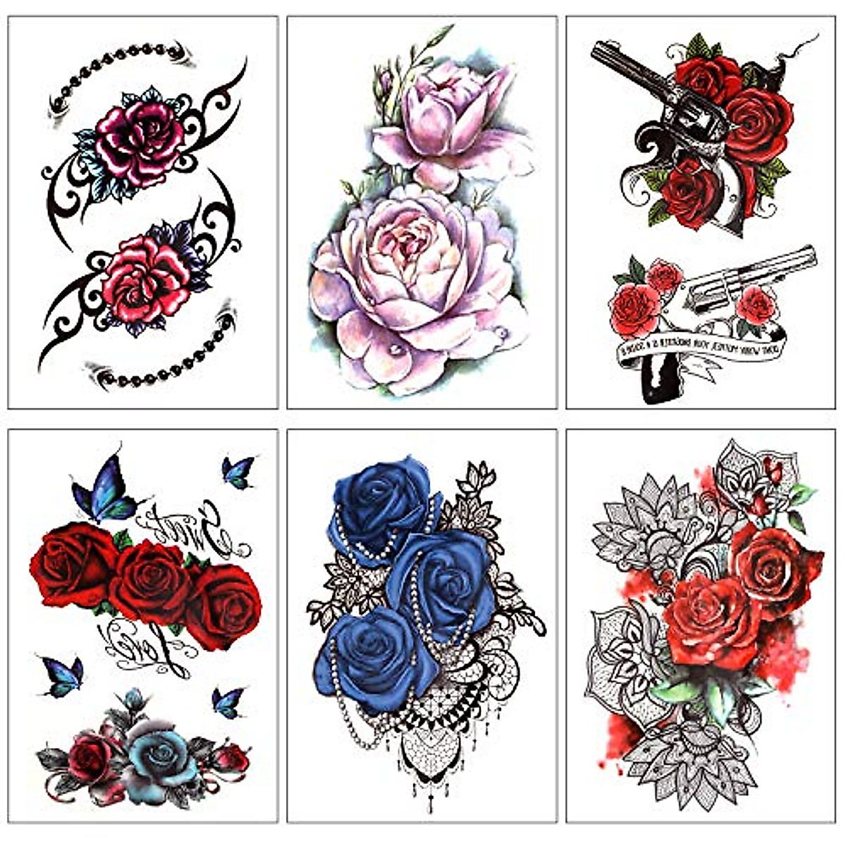Konsait 15 Sheets Flower Temporary Tattoos for Women, Half Arm Tattoos Sleeves Stickers, Rose Flower Skull Butterfly Fake Tattoos, Arm Chest Shoulder Decorations Tattoos for Adults Girls Kids