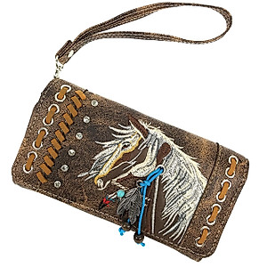 Justin West Dales Pony Horse Embroidery Mane Western Country Women's Crossbody Wallet (Brown)