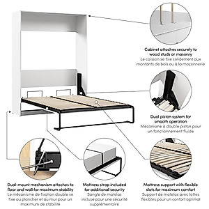 Bestar Claremont 59W Full Murphy Bed in White, Sleeping Arrangement for Multipurpose Area, Bedroom, Guest Room, or Living Room