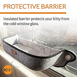 K&H PET PRODUCTS EZ Mount Thermo-Kitty Sill Heated Window Cat Bed, Heated Cat Hammock for Large Cats Extra-Deep Cat Perch Gray 27" X 10" X 11"
