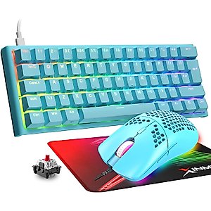 MAGIC-REFINER 60% Mechanical Gaming Keyboard Red Switch Mini 62 Keys Wired Type C 14 Backlit Effects,Lightweight RGB 6400 DPI Honeycomb Optical Mouse Mouse pad for Windows & Mac PC Gamer(Blue)