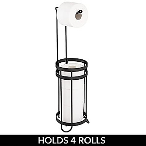 mDesign Metal Free Standing Toilet Paper Holder Stand and Dispenser, with Storage for 3 Spare Rolls - for Bathrooms/Powder Rooms - Holds Mega Rolls - Matte Black