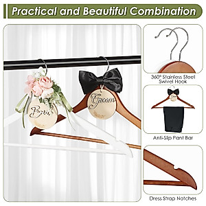 Bride Hanger, 2 Pack Wedding Hanger Bridal Hanger Bride Groom Hanger Personalized Name Tags, Dark Wood and White Wood Bridal Dress Hanger, Ideal Keepsake for Wedding Day Photos and Gift (Pink&White)