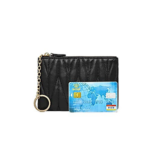 Soft Lambskin Leather Coin Purse Small Quilted RFID Blocking Top Zipper Wallet With Key Chain…