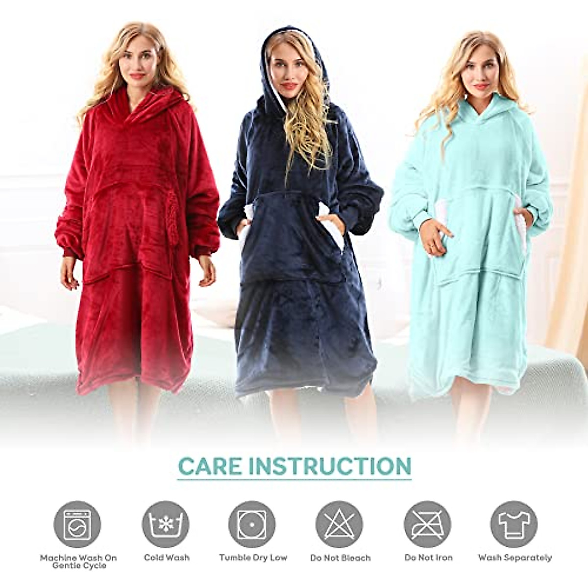 Uttermara Knit Weighted Blanket 10 Pounds 50x60 Inches, Weighted Blankets Knitted, Grey + Blanket Hoodie Women and Men with Giant Front Pocket Elastic Sleeve, Teal