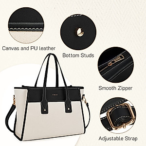 Missnine Tote Bag Canvas Laptop Bag 15.6 inch Work Bags for Women Teacher Bag Casual Computer Shoulder Purse for Office, College, Travel