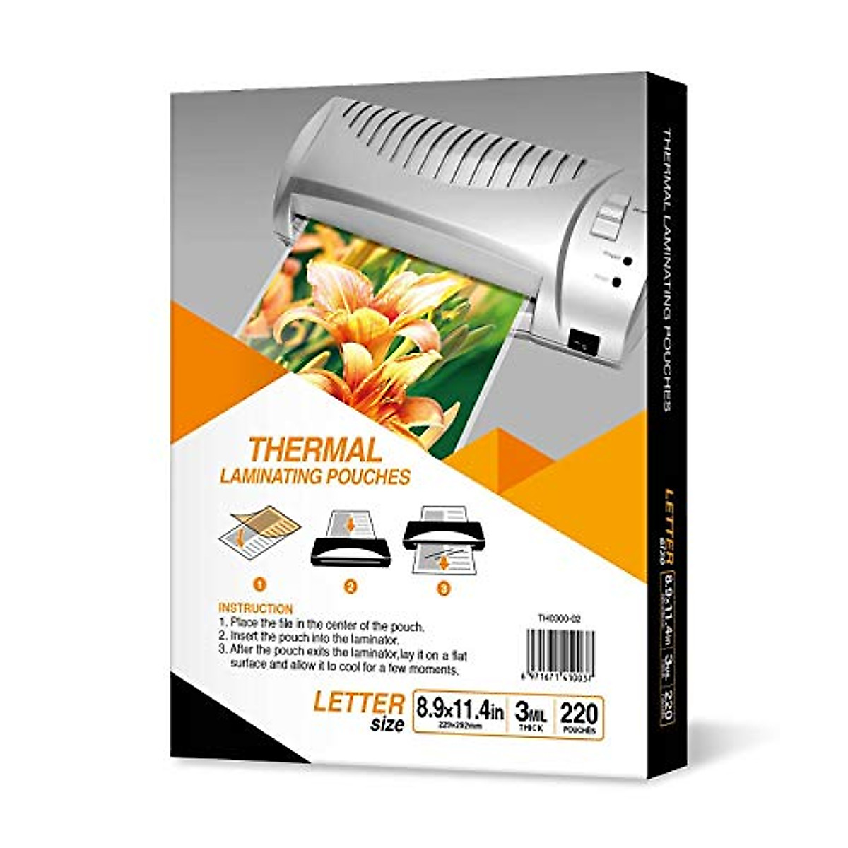 Everest Thermal Laminating Pouches, 8.9 x 11.4 Inches, 3 Mil Thick, 220 - Pack, Letter Size Sheets, Clear(TH0300-02)