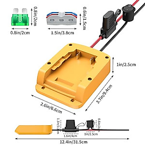 Kzreect Power Wheels Adapter for Dewalt 20V Battery Adapter, 20V Power Wheels Battery Converter Kit for DIY RC Toys Adapter Set with Fuses Holder and Switch, Wire Terminals, 12AWG Wire