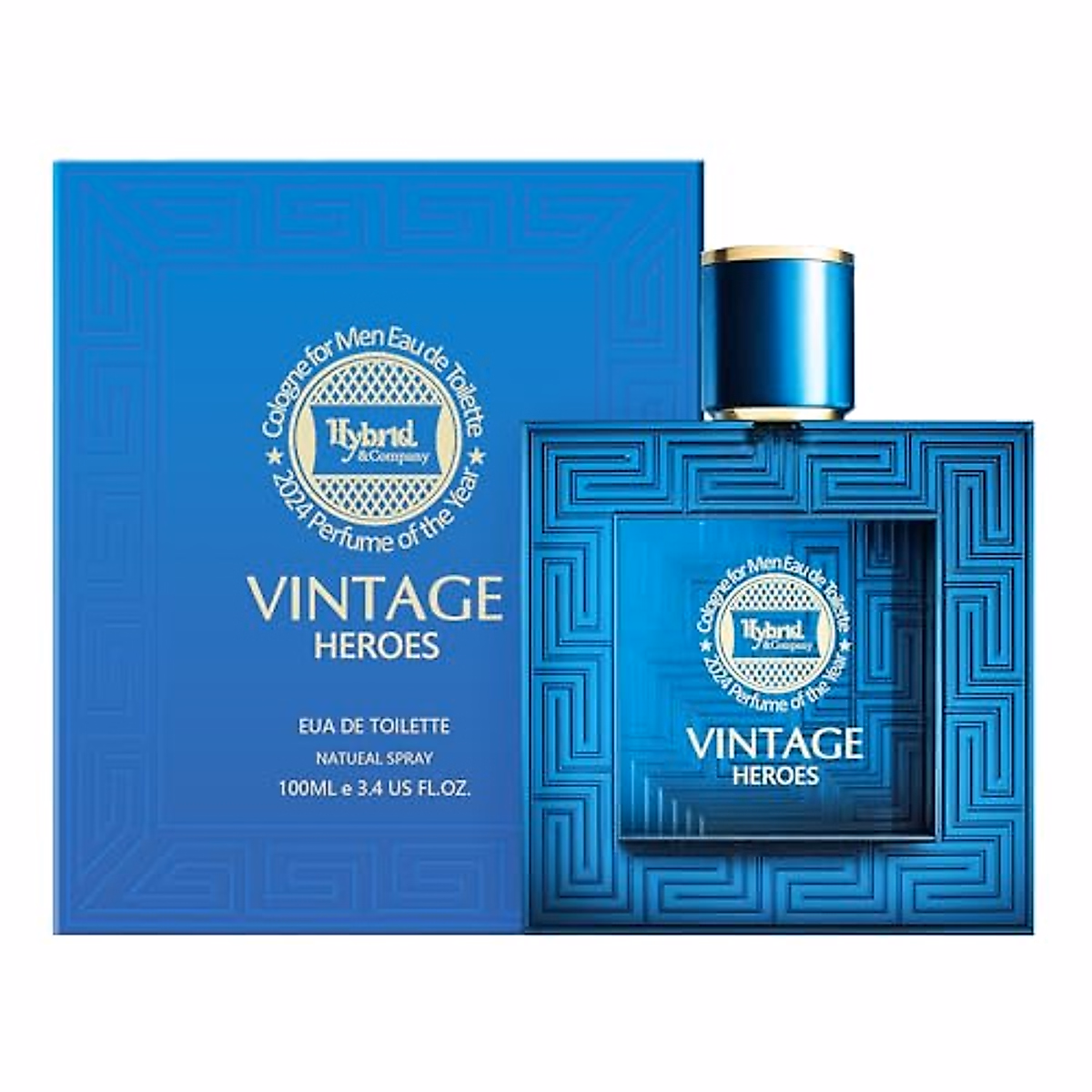 Hybrid & Company Vintage Heroes Parfum for Men Mint Geranium Vanilla Cologne, Long Lasting Concentrated Luxury fragrance, 3.4 Fl Oz/100 Ml