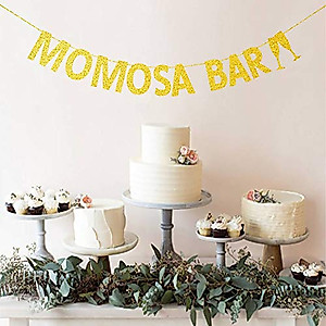 Momosa Bar Bunting Banner, Baby Shower Sign, Bridal Shower, Bachelorette, Wedding, Mimosa Bar Party Decorations, Gold Glitter