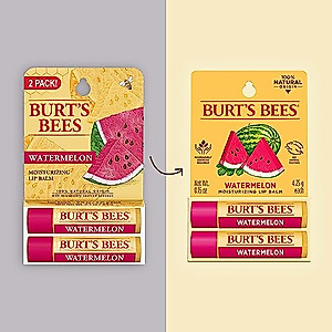 Burt's Bees Lip Balm - Watermelon, Lip Moisturizer With Responsibly Sourced Beeswax, Tint-Free, Natural Origin Conditioning Lip Treatment, 2 Tubes, 0.15 oz.