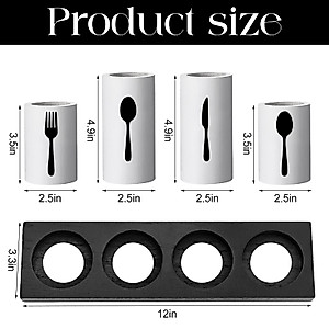 Eaasty 5 Pieces Rustic Silverware Holder Farmhouse Wood Silverware Caddy with Tray Knife Spoon Fork Flatware Holder Countertop Cutlery Organizer Cutlery Holder for Countertop Kitchen (Black, White)