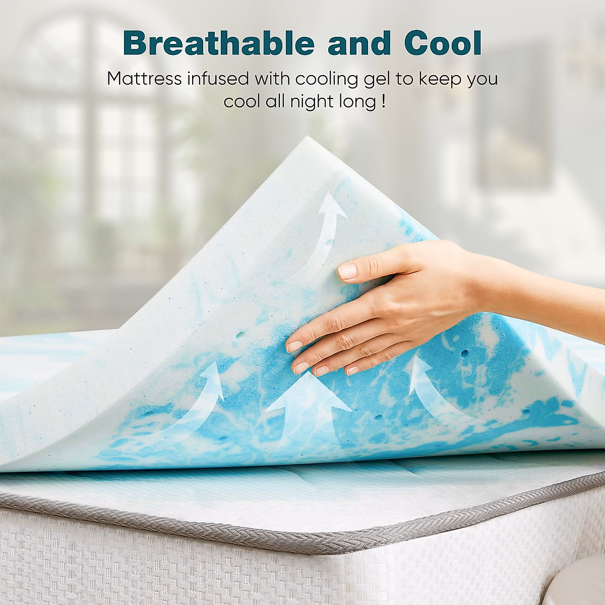 SMUG Memory Foam Mattress Topper Twin Size 2 Inch Thick Gel Infused Cooling Toppers Bed Pad, CertiPUR US Certified, Ventilated and Breathable for Sleeper Sofa, RV, Camper