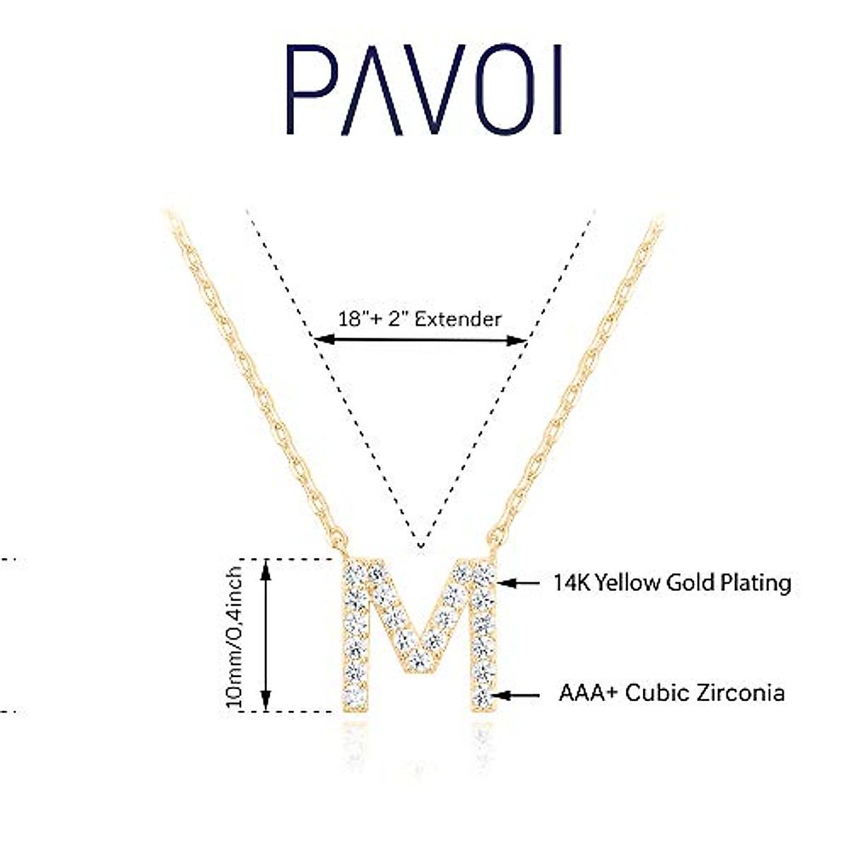 PAVOI Womens 14K Gold Plated – Yellow Gold Cubic Zirconia Initial Necklace