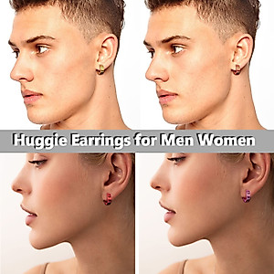 EIELO 10 Pairs Stainless Steel Small Hoop Earrings for Men Women Huggie Earrings Cool Mens Earrings Set Multicolor Huggie Hoop Earrings Piercing Cartilage Helix Lobes Sleeper Hoop Earrings Set 4MM