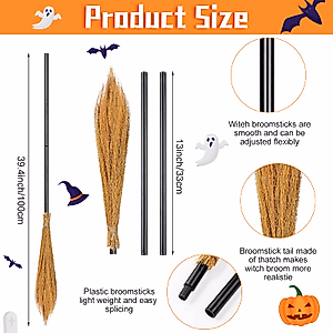 Sumind 4 Pieces Halloween Witch Broom Plastic Witch Broomstick Cosplay Broom Props Wizard Flying Stick Halloween Plastic Broom Props for Teens Adults Halloween Party Cosplay Supplies, 39.4 Inches