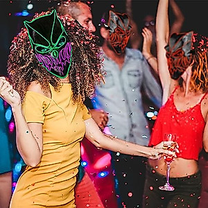 yalanle Halloween Mask LED Light Up Scary Mask Purge Mask with EL Wire 3 Flashing-Modes for Halloween Masquerade Party,Costume Cosplay,Gifts(Green & Pink)