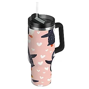 FRCSDIY Cartoon Penguin Insulated Tumbler with Handle and Straw Lid,40oz Leakproof Stainless Steel Cup BPA-Free Water Bottle