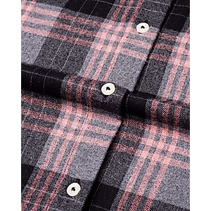 Alimens & Gentle Womens Plaid Flannel Shirts Long Sleeve Roll Up Casual Button Down Shirt Pink Grey