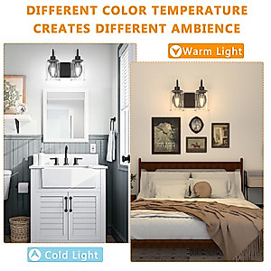 Baocuz 2-Light Black Bathroom Vanity Light, Bathroom Lights Over Mirror, Modern Vanity Lights with Clear Glass Shade, Farmhouse Light Fixtures Wall Mount Lamp for Living Room Mirror Cabinet Hallway