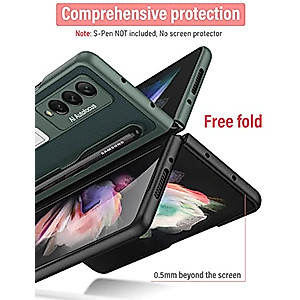 KumWum Phone Case for Samsung Galaxy Z Fold 3 5G Ultra-Thin Back Cover Protection Shockproof Bumper with S Pen Holder & Kickstand - Carbon Fiber