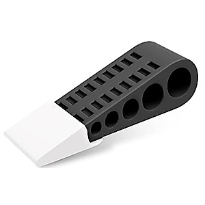 Rubber Door Stoppers for Bottom of Door - Door Stop Wedge with Holder for Home Office Stackable on Multi Floor Carpet Concrete Tile Linoleum & Wood Heavy Duty Doorstop No Sliding Drilling Black