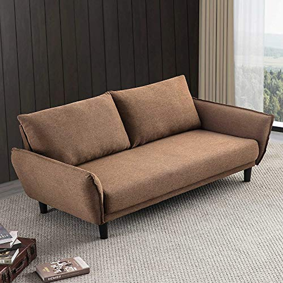 Mupple Loveseat Couch for Small Apartment with Two Loose Back Cushions and Comfortable Seat Cushion (Brown)