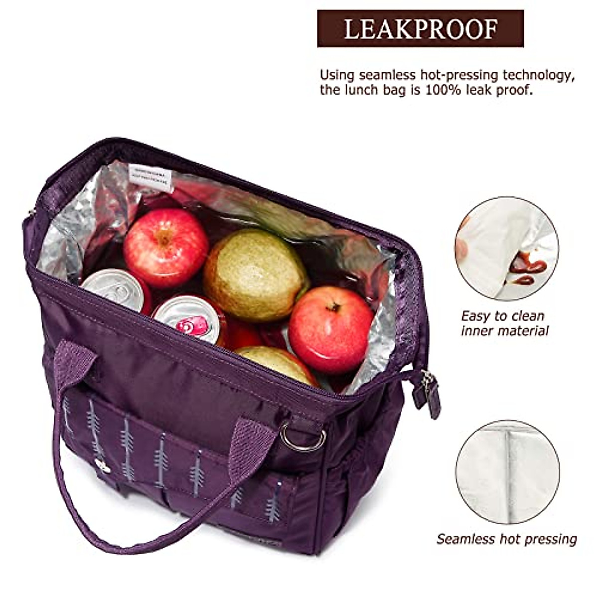 Scorlia Insulated Lunch Bag for Women/Men, Tall Leakproof Cooler Box Bag, Wide Open Tote Lunch Bag Organizer with Adjustable Shoulder Strap for Adult Work, Picnic, Beach, Purple