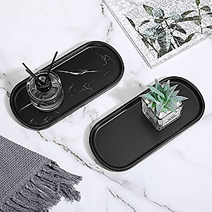 Luxspire Bathroom Vanity Tray, Handmade Resin Kitchen Sink Tray, Oval Toilet Tank Tray, Bathroom Countertop Organizer Tray for Jewelry/Perfume/Soap Dispenser/Hand Towel - 9.8 Inch, Matte Black