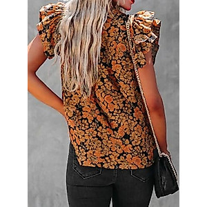 SHEWIN Womens Blouses Dressy Casual Sexy V Neck Short Sleeve Business Casual Tops for Women Ladies Tops and Blouses Yellow Large