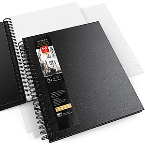 ARTEZA Watercolor Sketchbook, 2-Pack, 64 Pages Each, 9x12 Inches, Black Hardcover Watercolor Notebook, 140lb/300gsm Spiral Watercolor Paper