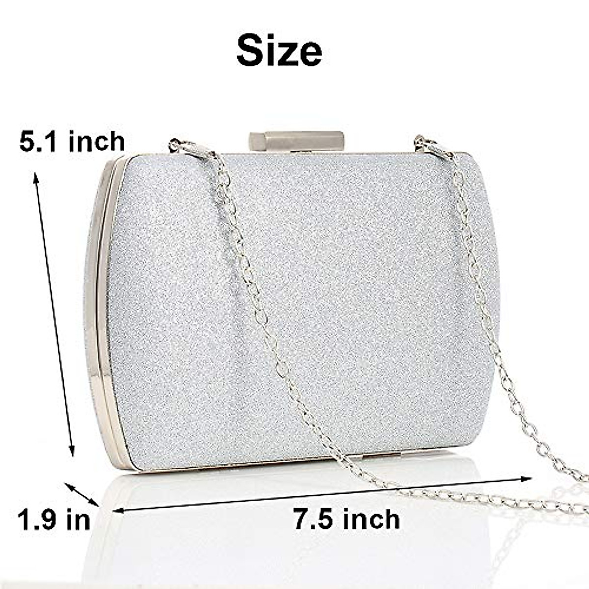 Silver Clutch Bag for Women Evening Handbags Sparkling Glitter Purse Elegant Shoulder Bag for Dance Wedding Bridal Graduation Party Crossbodybag