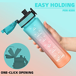 KITART 15oz Kids Sports Water Bottles for School with Spout Lid (Blue Pink Orange)