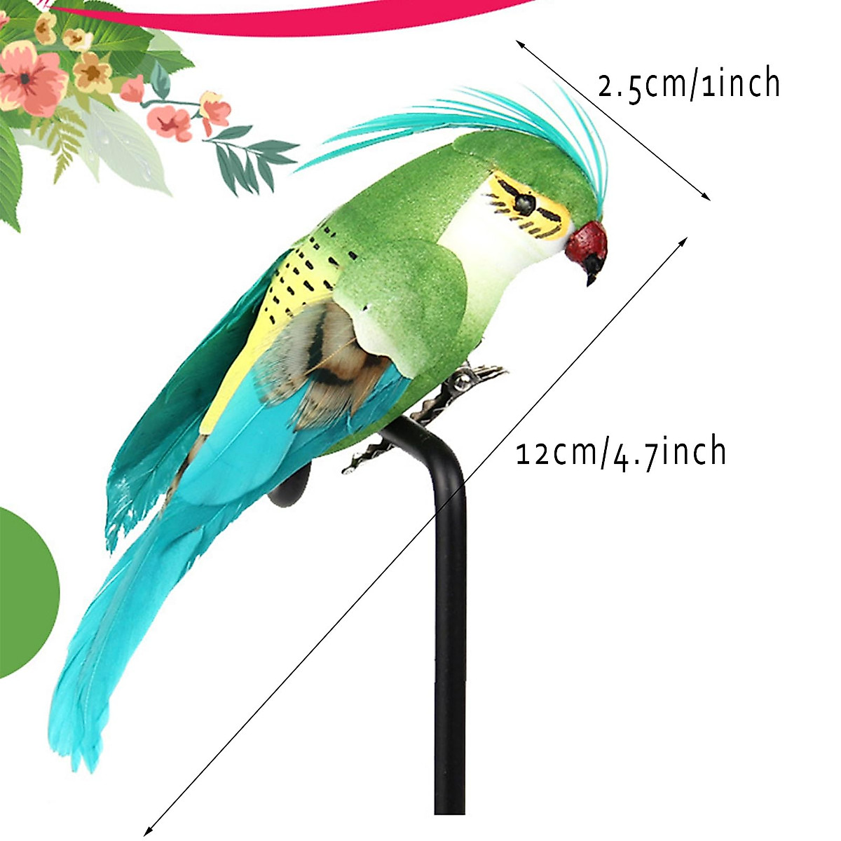 LWINGFLYER 12pcs Artificial Foam Feather Birds Artificial Parrot Ornaments 4.7inch with Clip for Craft Wedding Decoration Home Garden Party Accessories Christmas Tree Decor