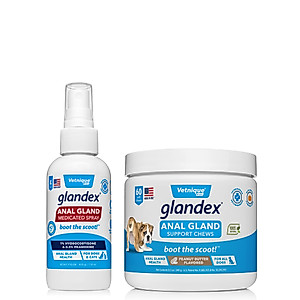 Vetnique Labs Glandex Anal Gland Medicated Spray for Dogs & Cats (4oz) & Glandex Anal Gland Support Chews 60ct Bundle Dog Anti-Itch Spray for Dogs, Anal Gland Dog Treats with Probiotics