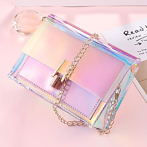 Iridescent Purse Hologram Clutch Purse Iridescent Crossbody Bag Clear Chain Handbags for Women Holographic Purse