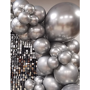 MOXMAY Metallic Sliver Balloons Different Sizes, 102 Pcs 18 12 10 5 inch Sliver Latex Chrome Balloon for Graduation Baby Shower Birthday Wedding Party Decorations