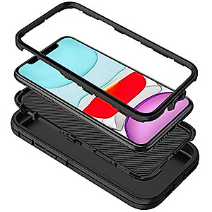 Regsun for iPhone 11 Case,Shockproof 3-Layer Full Body Protection [Without Screen Protector] Rugged Heavy Duty High Impact Hard Cover Case for iPhone 11 6.1-inch,Black