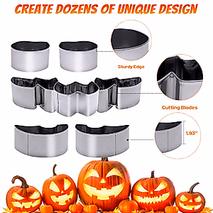 ButyHome 33 PCS Pumpkin Carving Kit, Stainless Steel Tools with Hammer DIY Stencils Pumpkin Carver Kit Carving Set for Halloween Decoration Safe for Kids Adults with 12 Candle Lights