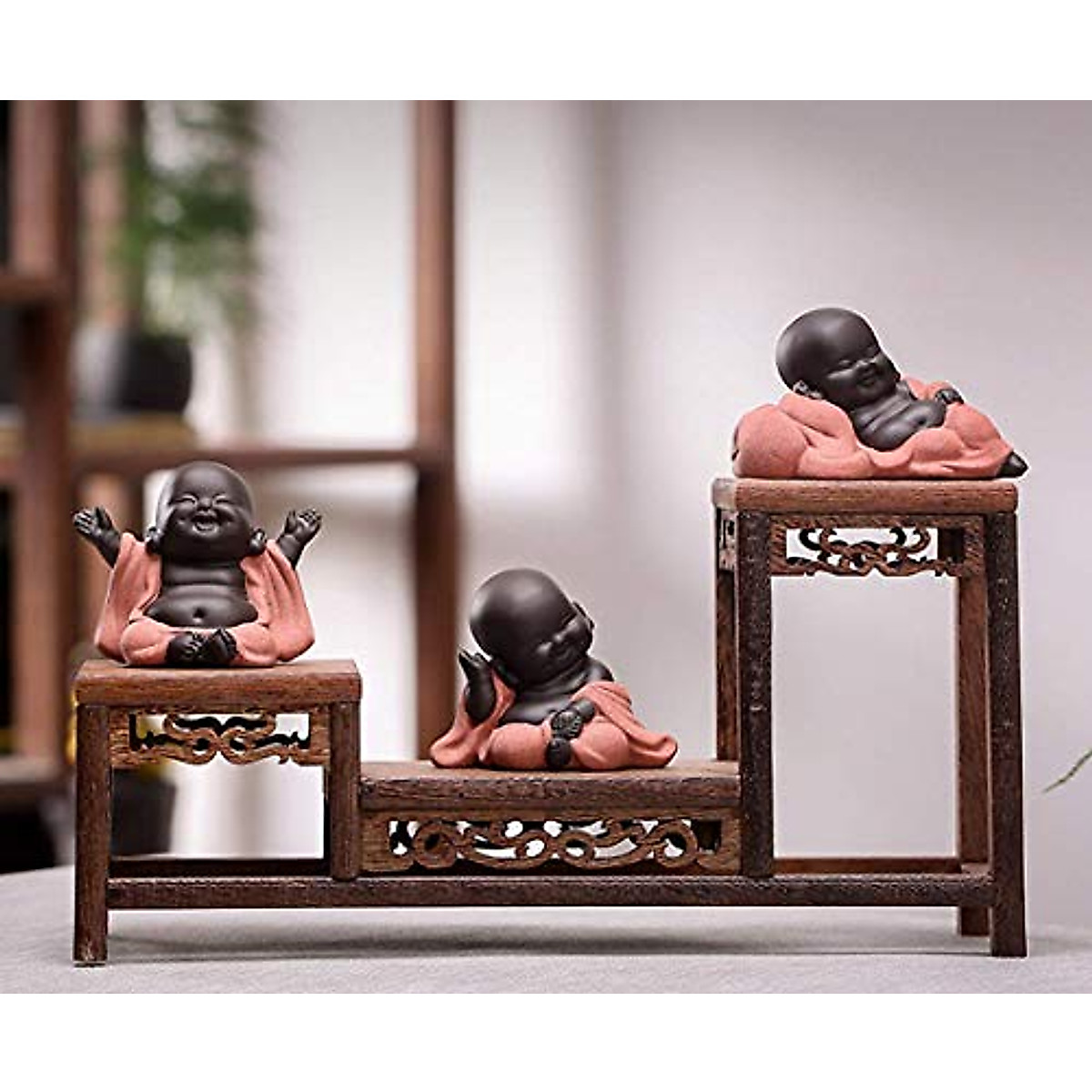 Kingzhuo Ceramic Little Cute Baby Buddha Statue Monk Figurine Buddha Figurines Home Decor Creative Baby Crafts Dolls Ornaments Gift Delicate Ceramic Arts and Crafts (Red)